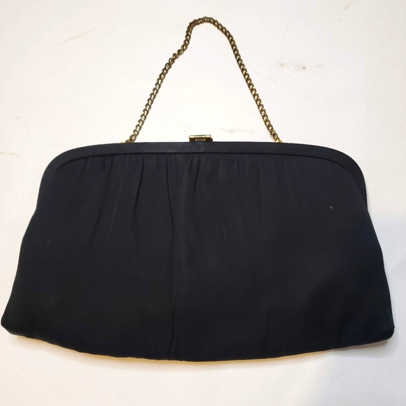 Vintage | Bags | After Five Vintage Black Satin Cocktail Clutch Purse ...